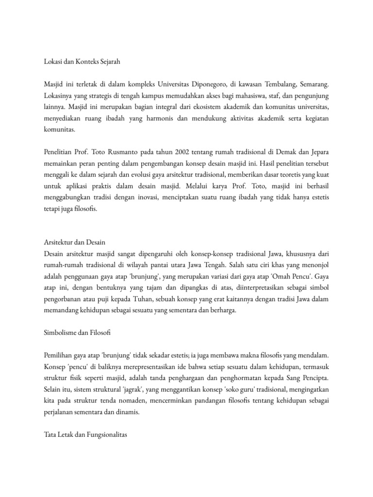 Masjid Universitas Diponegoro: Arsitektur dan Filosofi | PDF