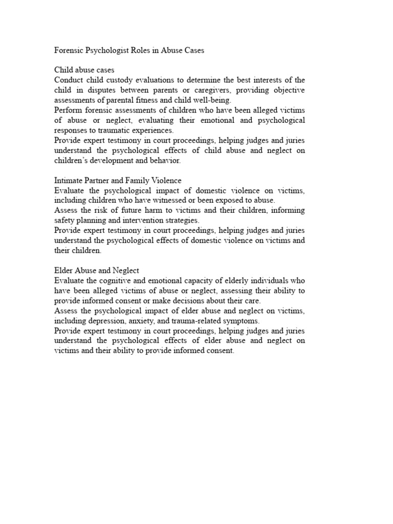 Forensic Psychologist Roles in Abuse Cases | PDF