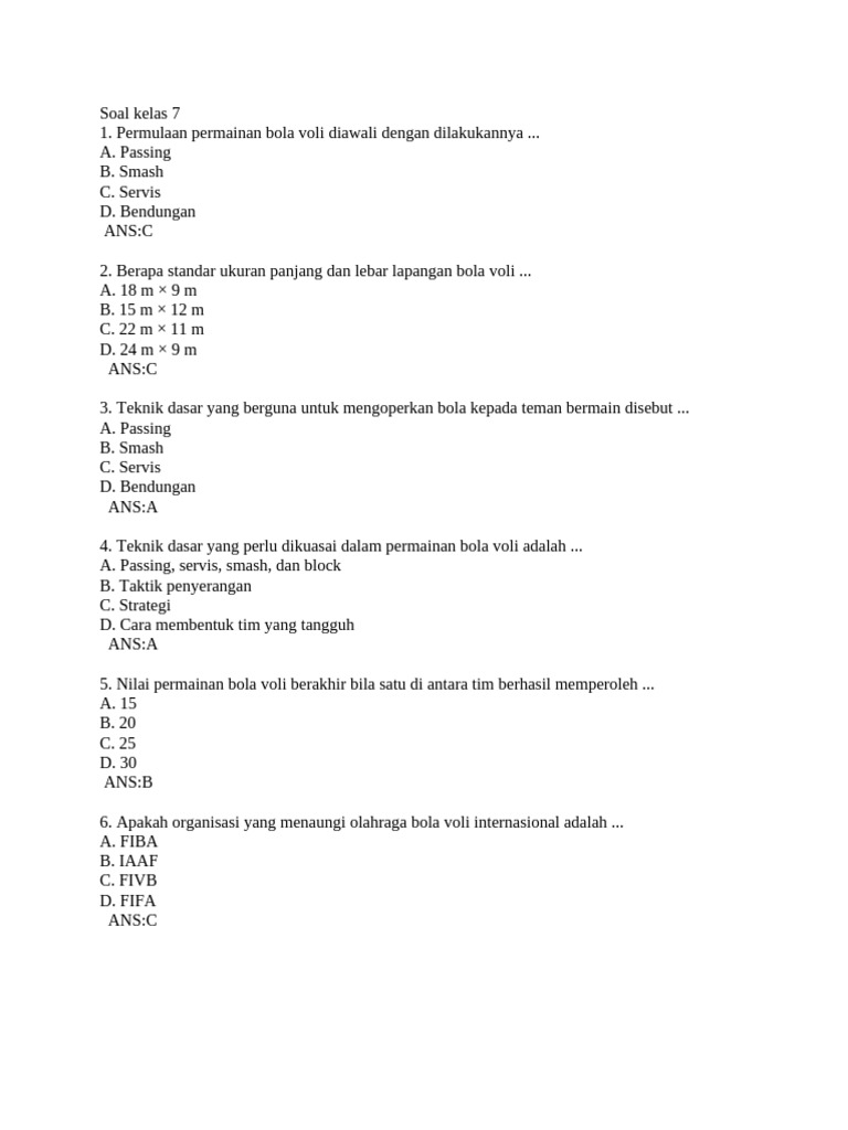 Soal PTS Kelas 7 Pjok 2024 | PDF