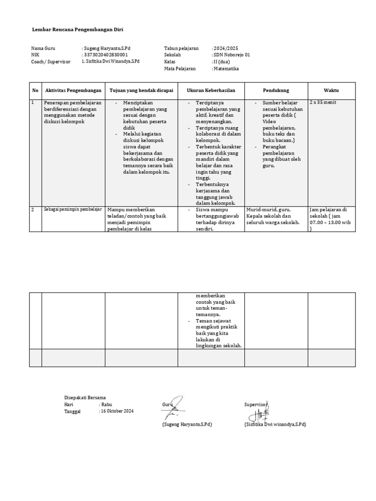 4 - Lembar Rencana Pengembangan Diri | PDF
