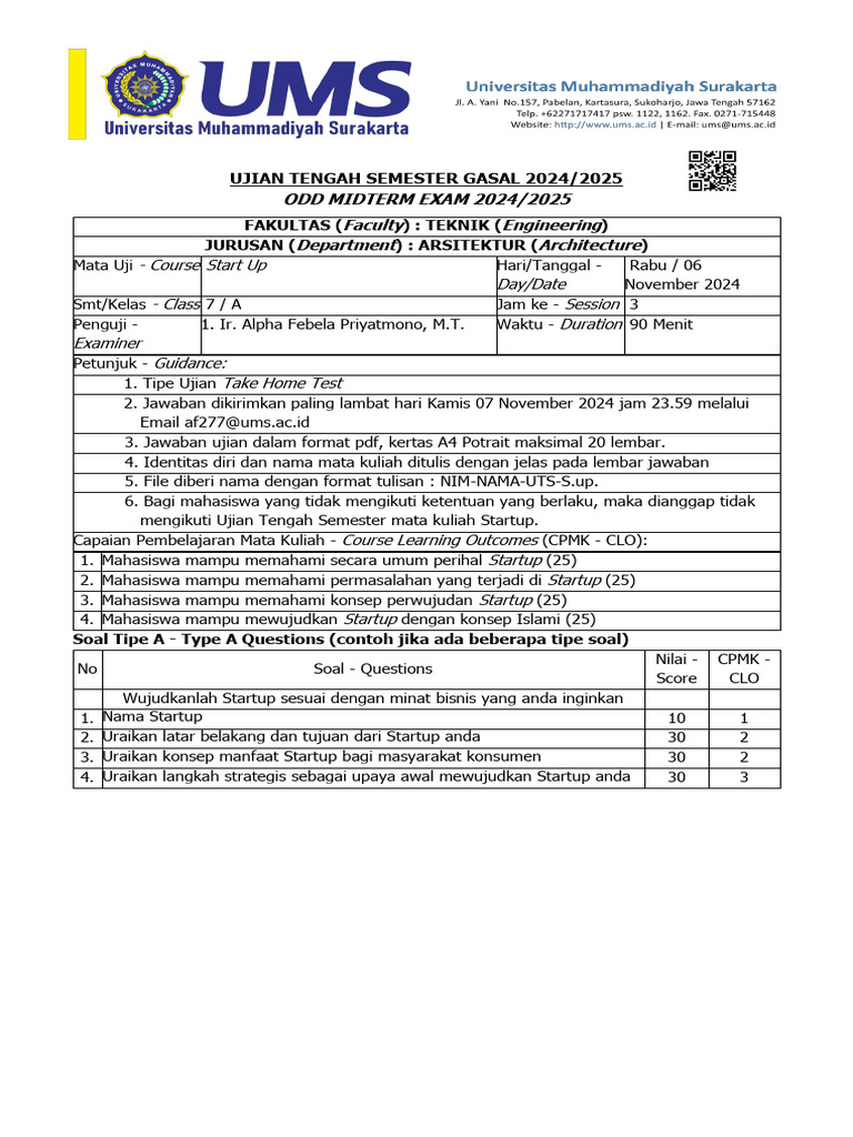 UTS Start Up - 06 November 2024 | PDF | Karier & Perkembangan