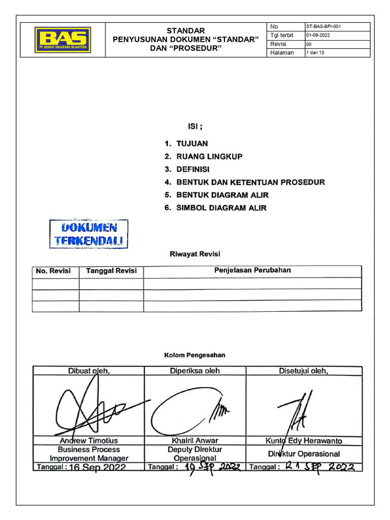 ST-BAS-BPI-001 - Penyusunan Dokumen Standar Dan Prosedur (Rev001) | PDF