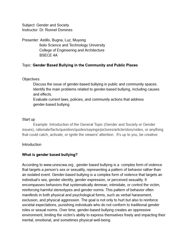 Gender Report | PDF | Bullying | Harassment