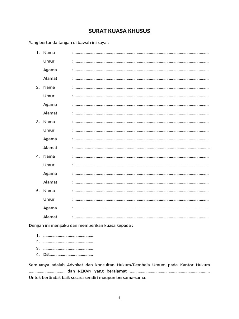 Surat Kuasa Khusus Sengketa Waris | PDF