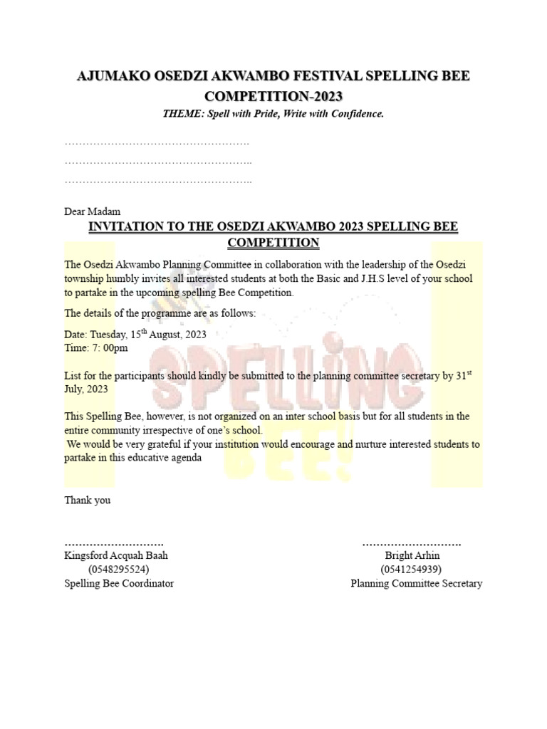 Spelling Bee Letter | PDF