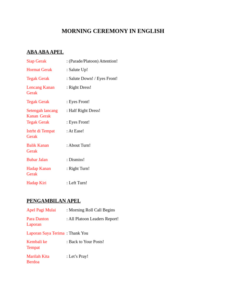 Morning Ceremony in English | PDF