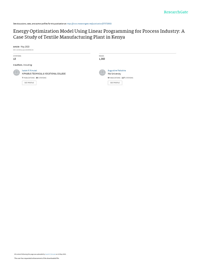 Energy Op Tim Ization Model Using Linear Programming | PDF | Mathematical Optimization | Linear ...