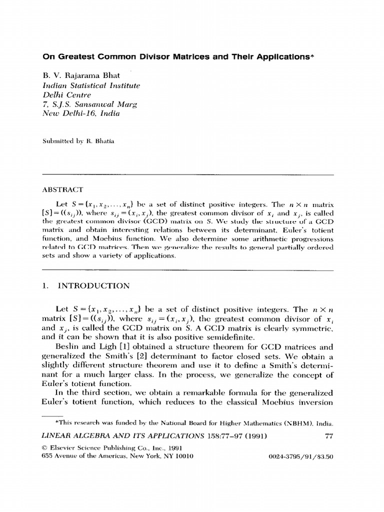 GCD Matrices: Structure & Applications | PDF | Matrix (Mathematics) | Determinant
