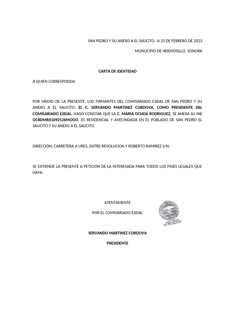 CARTA EJIDAL - Maria Ochoa | PDF | Derecho
