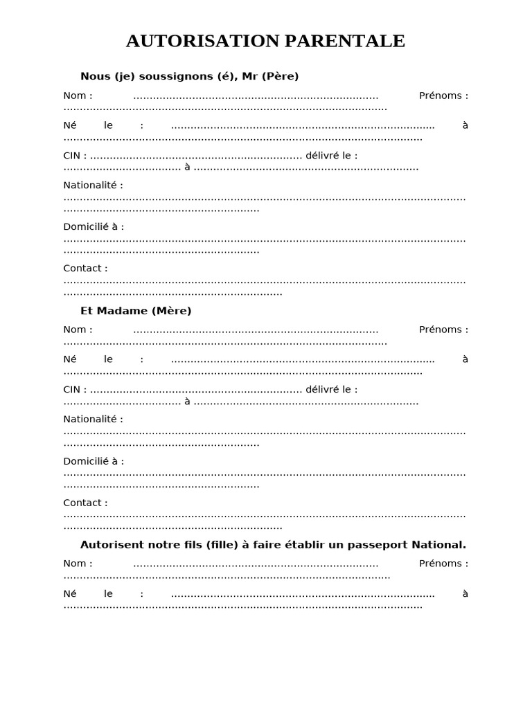 Autorisation Parentale | PDF