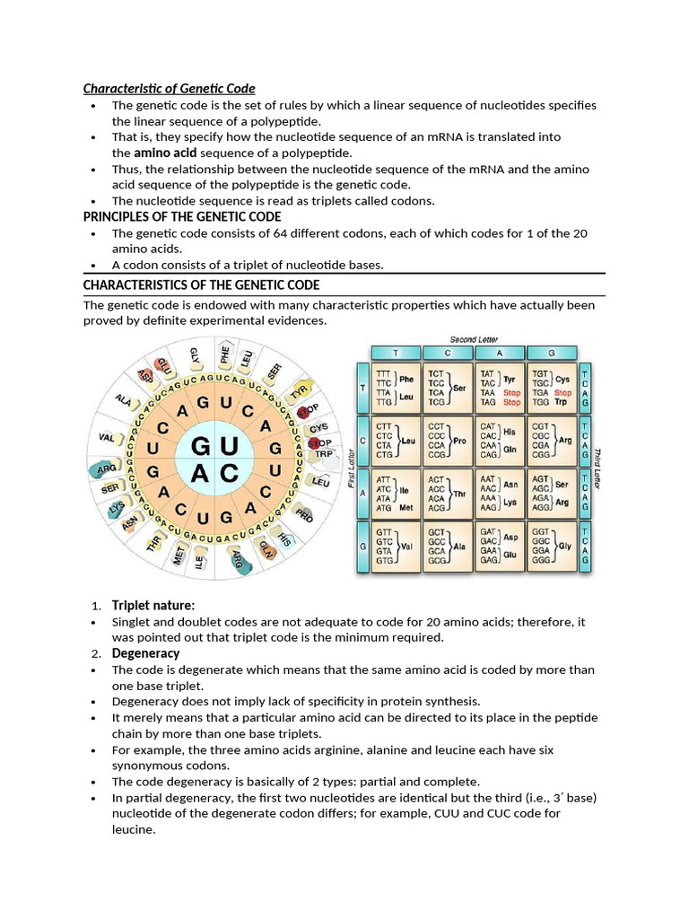 Characteristics of the Genetic Code | PDF | Genetic Code | Open Reading ...