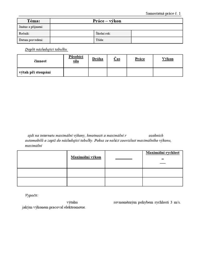 Sp01a Prace Vykon Energie | PDF