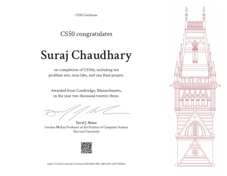 Suraj Chaudhary: CS50 Congratulates | PDF