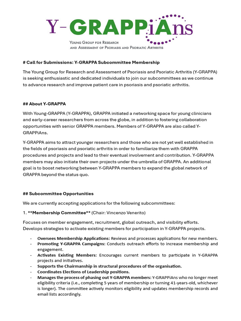 Call For Submissions For Subcommittees | PDF | Psoriasis | Medicine