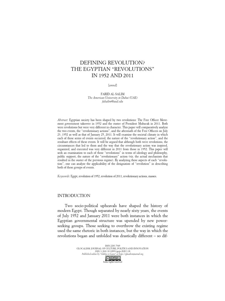 Analyzing Egypt's 1952 and 2011 Revolutions | PDF | Egypt | Tahrir Square