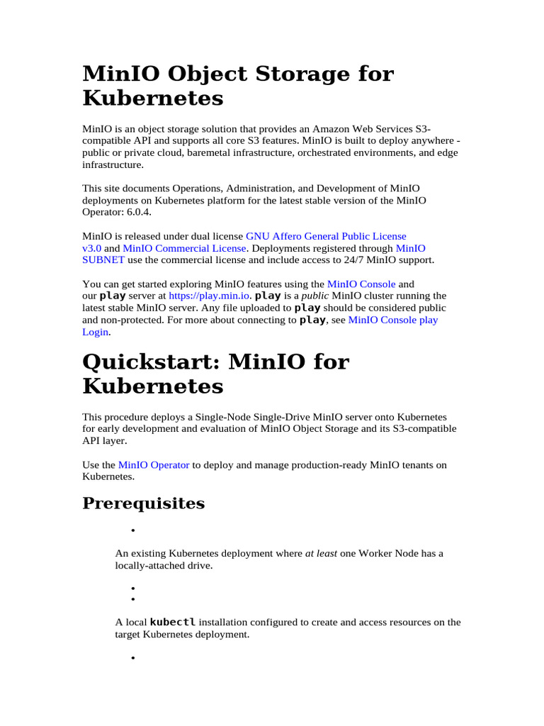 MinIO Object Storage For Kubernetes | PDF | Software Architecture ...