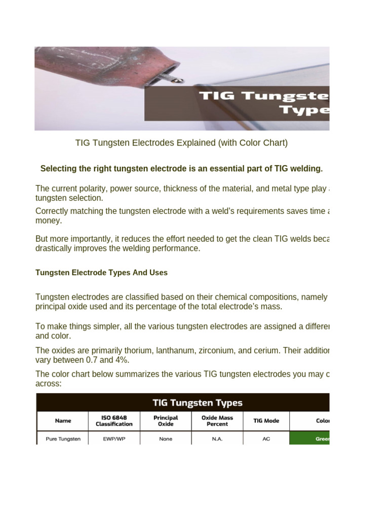 Tungsten Electrodes Color Code | PDF | Welding | Construction