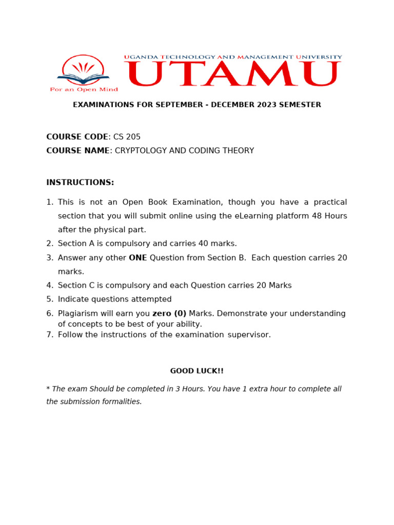 Cryptology and Coding Theory Exam 2023 | PDF | Cryptography | Encryption