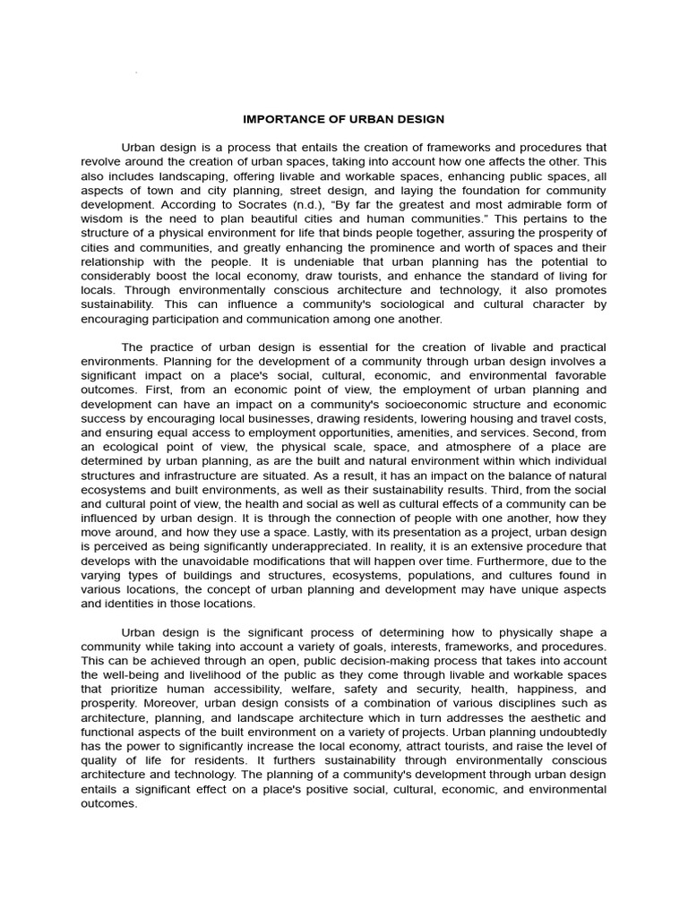 Importance of Urban Design | PDF | Urban Design | Urban Planning