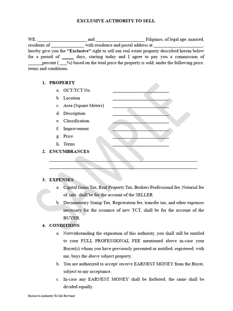 Exclusive Authority To Sell | PDF | Taxes | Prices