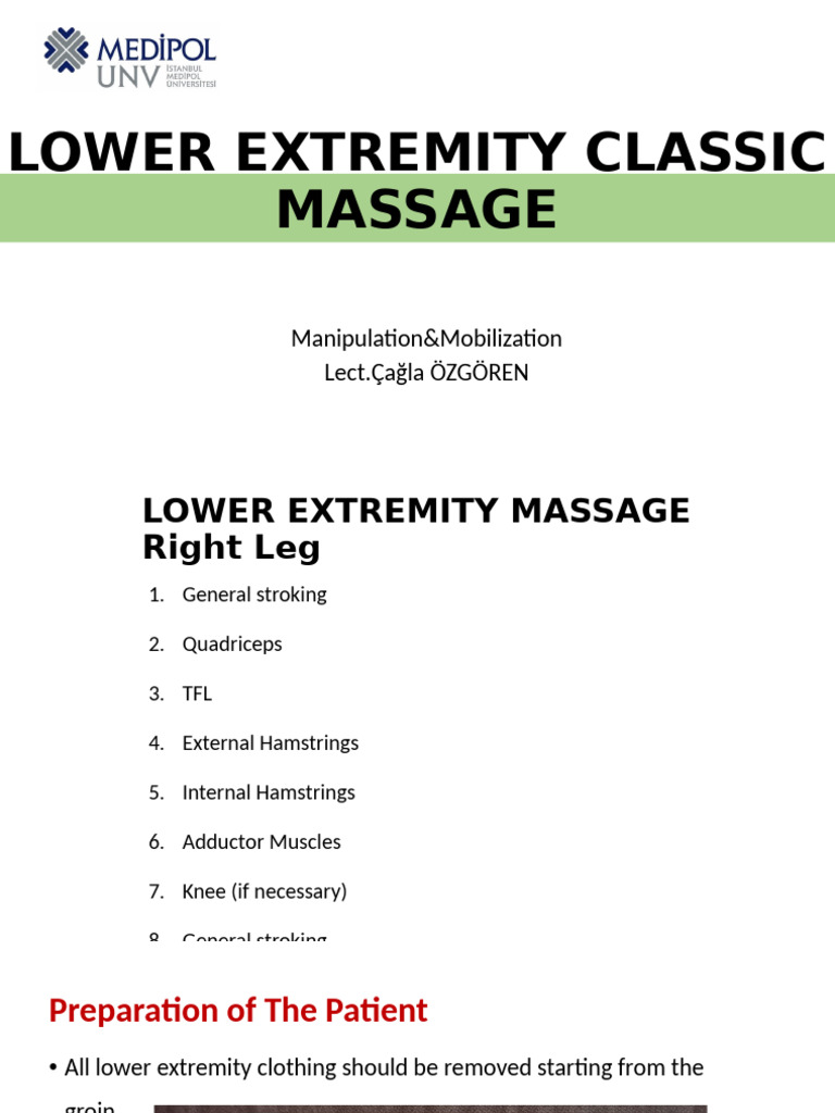 Lower Limb Classic Massage Techniques | PDF | Foot | Hand