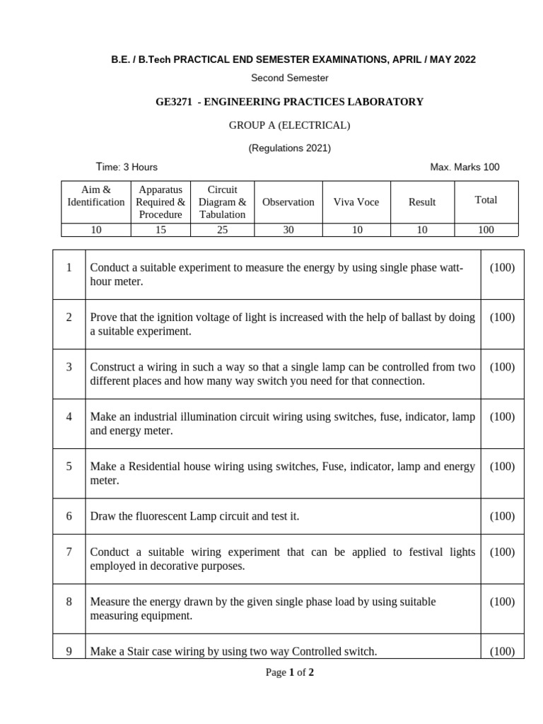 GE3271 - Electrical SET 2 | PDF | Fluorescent Lamp | Equipment