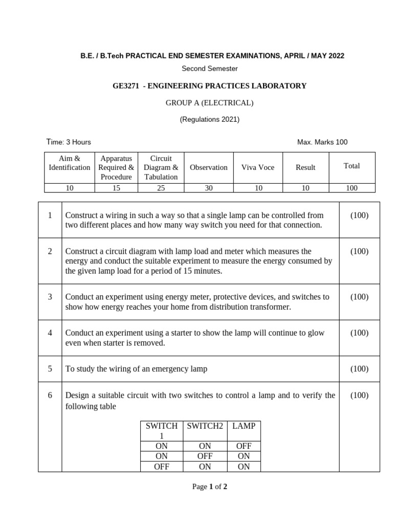 GE3271 - Electrical Set 4 | PDF | Electrical Resistance And Conductance | Switch
