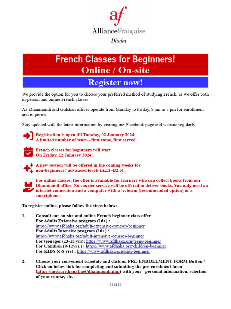 French Classes Registration Open Now! | PDF | Workweek And Weekend
