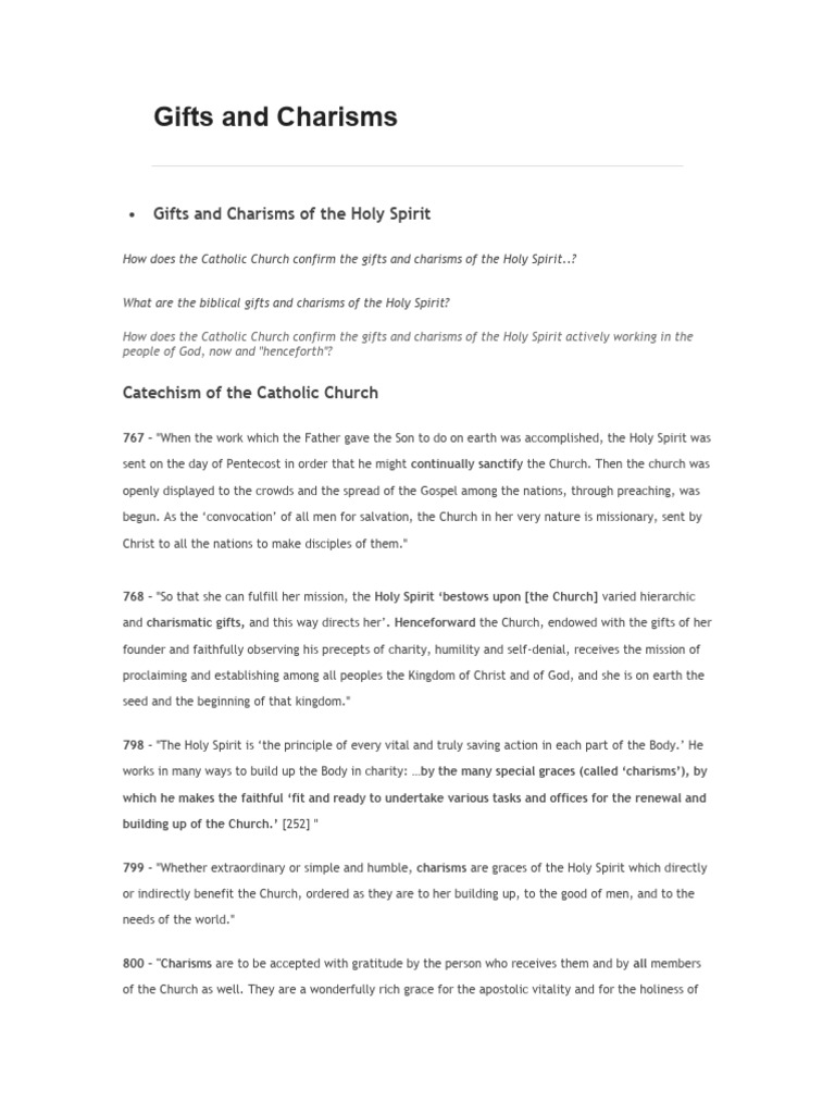 Holy Spirit Gifts and Charisms Catholic | PDF | Spiritual Gift | Faith ...