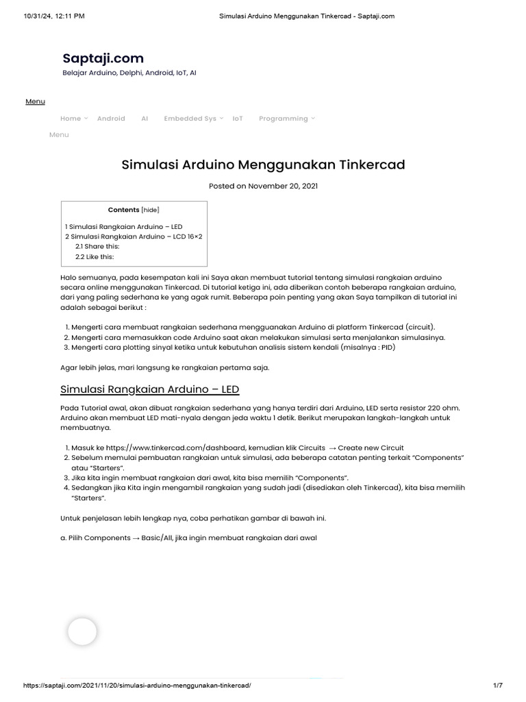Simulasi Arduino Tinkercad | PDF
