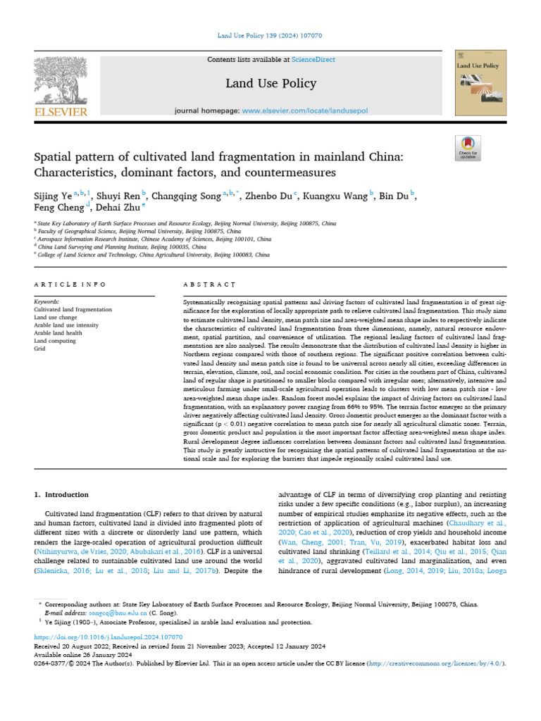 Spatial Pattern of Cultivated Land Fragmentation in Mainland China ...