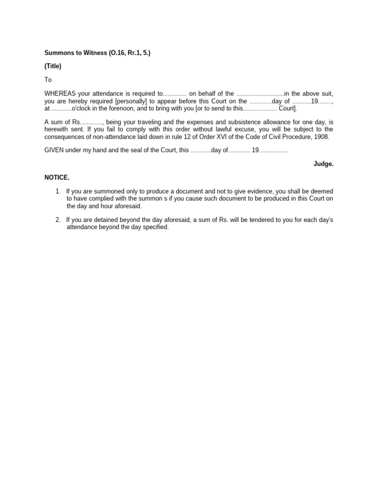 Summons To Witness | PDF