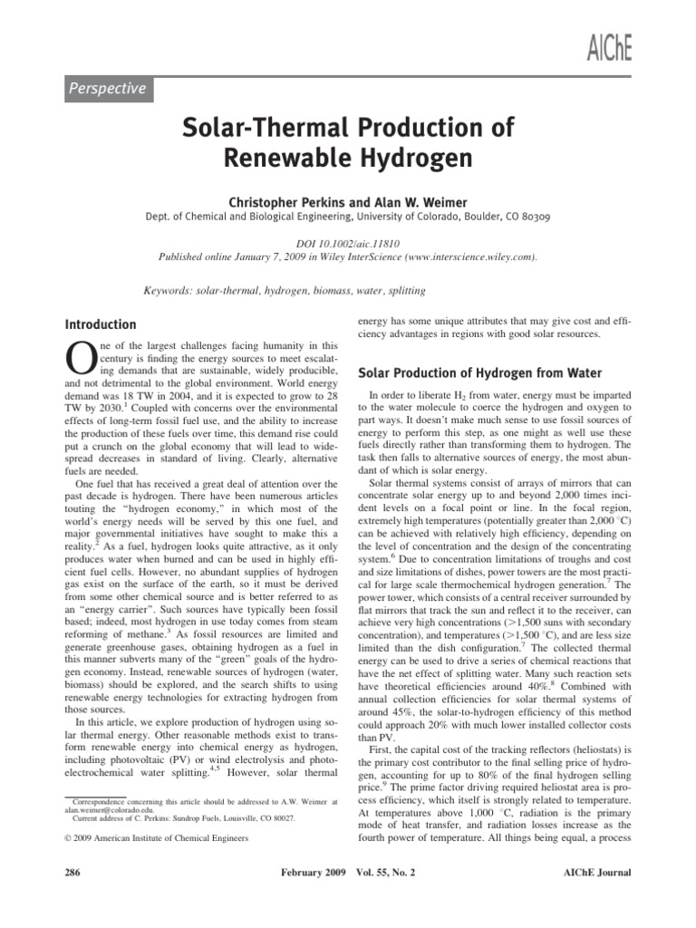 Solar-Thermal Hydrogen Production | PDF | Gasification | Hydrogen