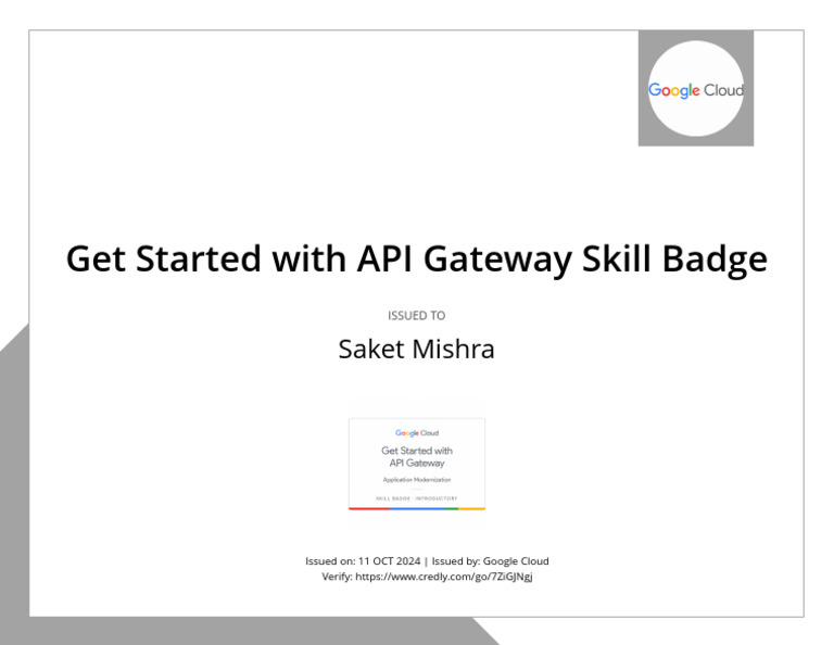 API Gateway Skill Badge for Saket Mishra | PDF