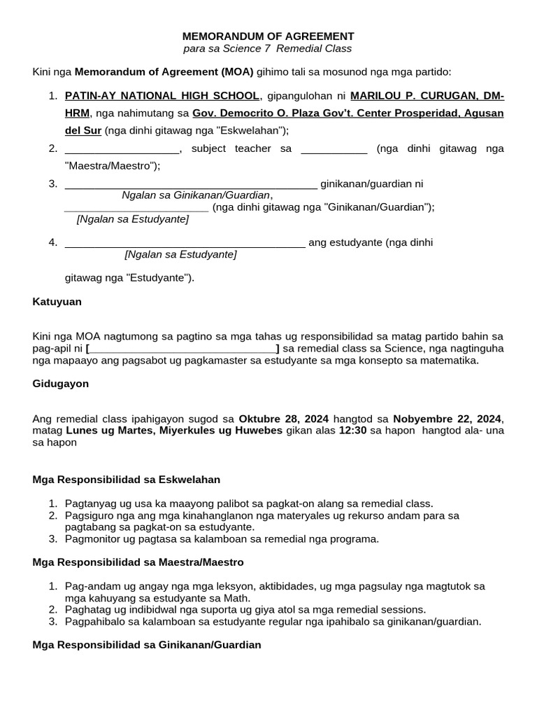 Memorandum of Agreement | PDF