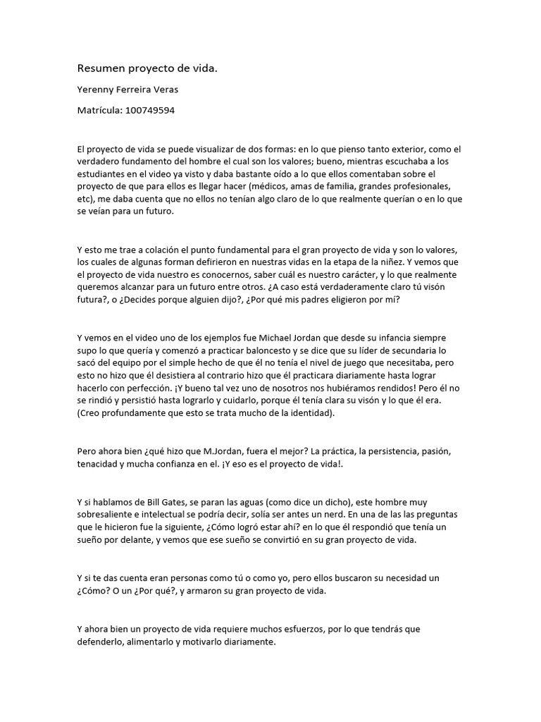 Resumen Proyecto de Vida | PDF | Autosuperación | Bienestar