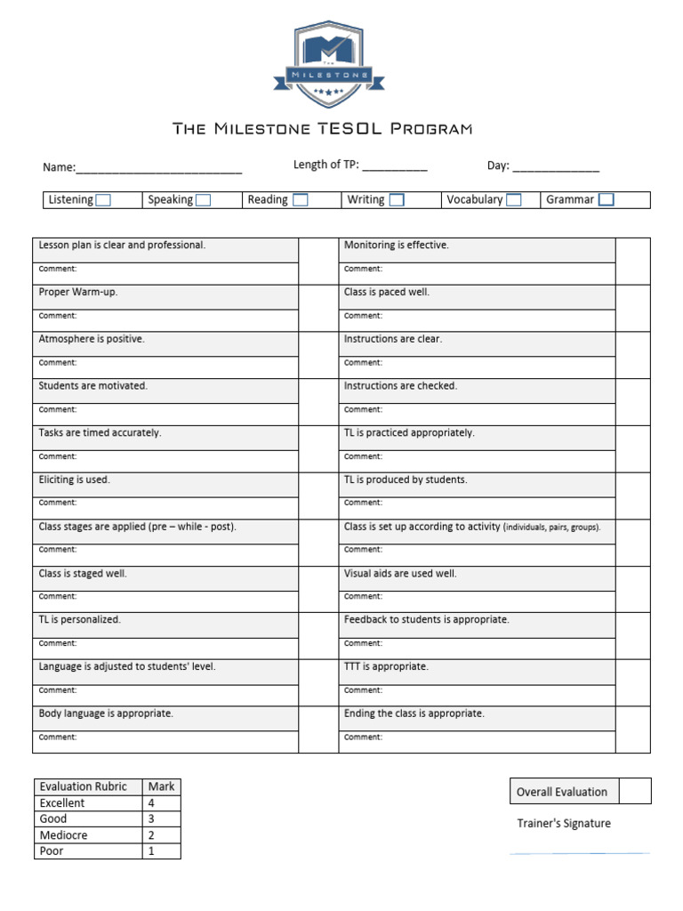 Milestone TESOL Evaluation | PDF | Language Acquisition | Behavior ...