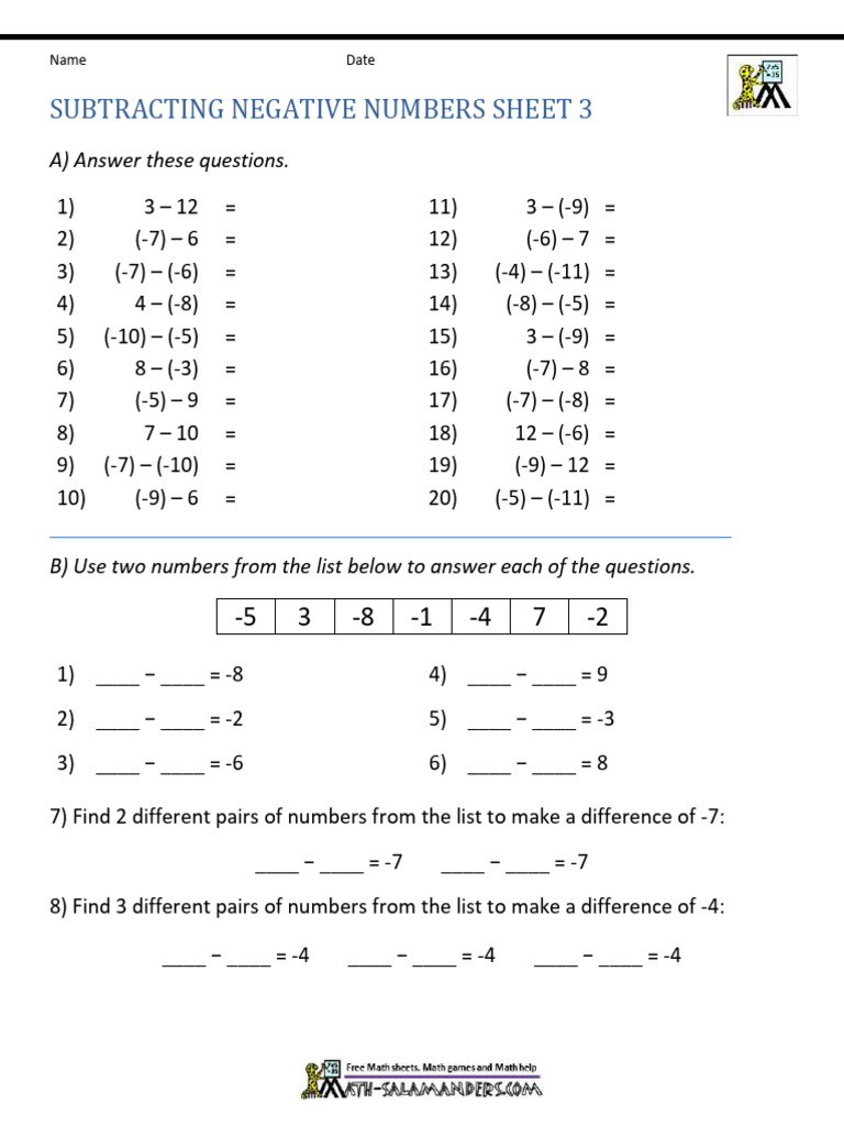 Subtracting Negative Numbers | PDF | Numbers | Elementary Mathematics