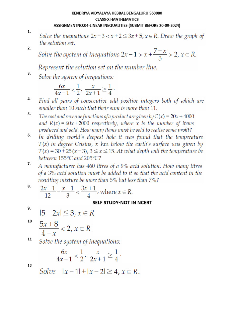 Linear Inequality-Assignment | PDF