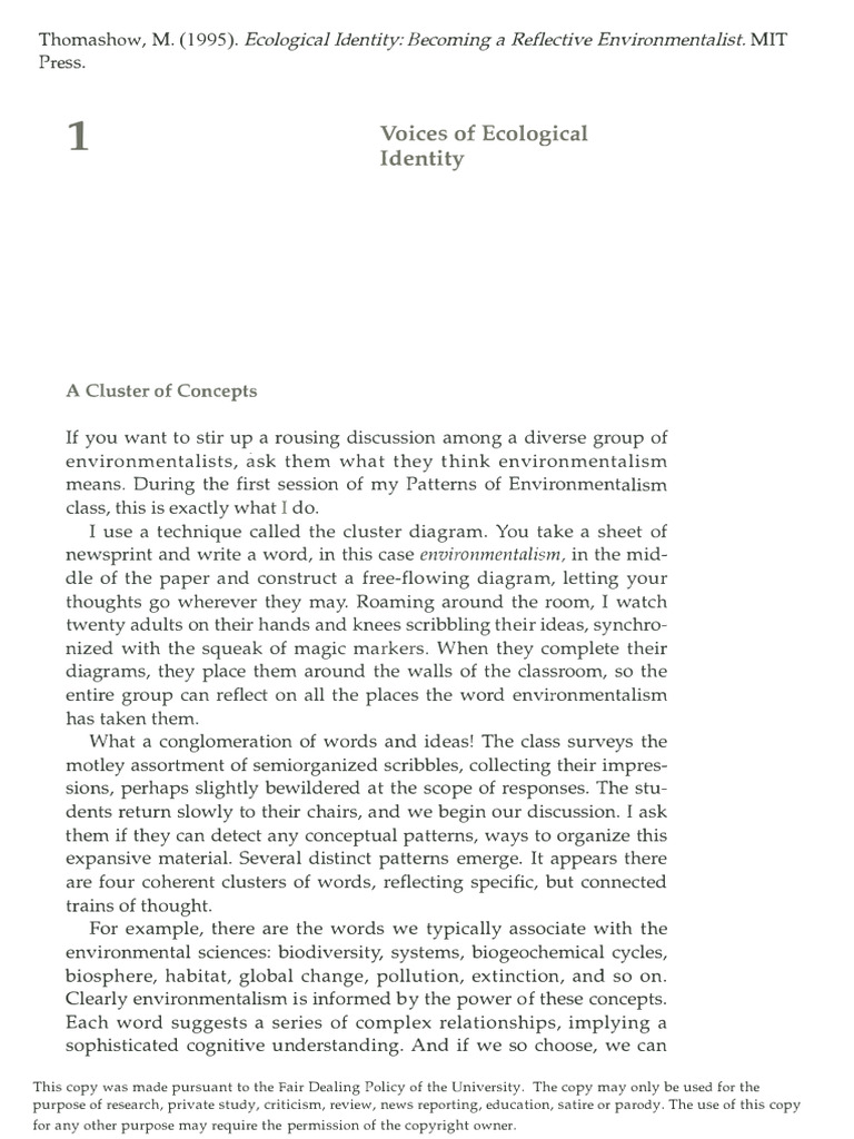 Thomashow (1995) Chapter 1 - Voices of Ecological Identity (Ecological ...