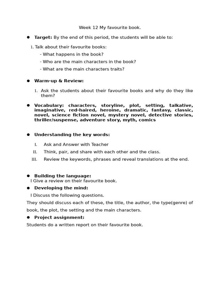 Week 12 My Favourite Book. | PDF | General Fiction