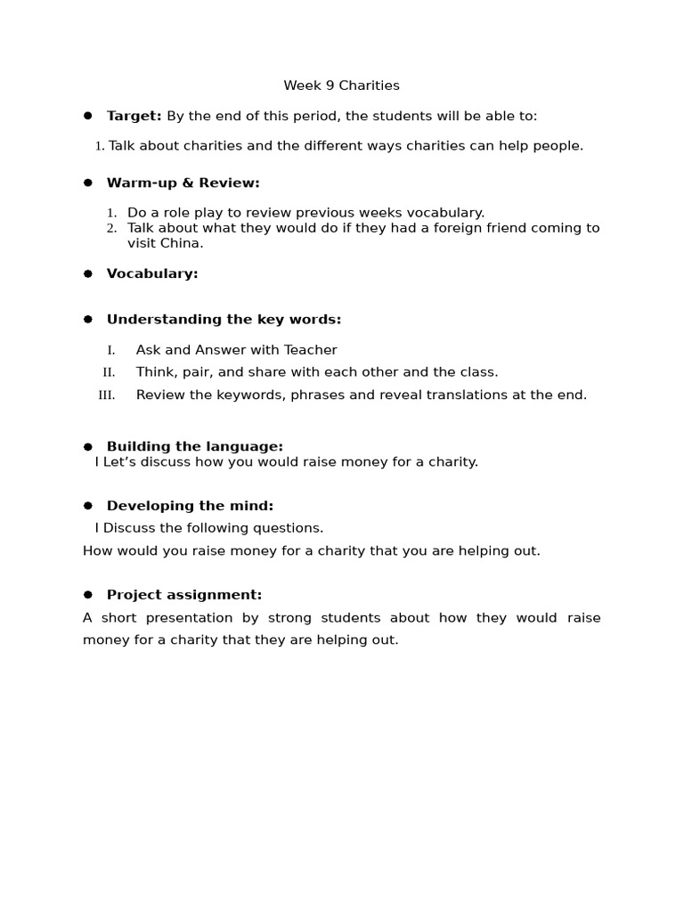Charity Lesson Activities for Students | PDF