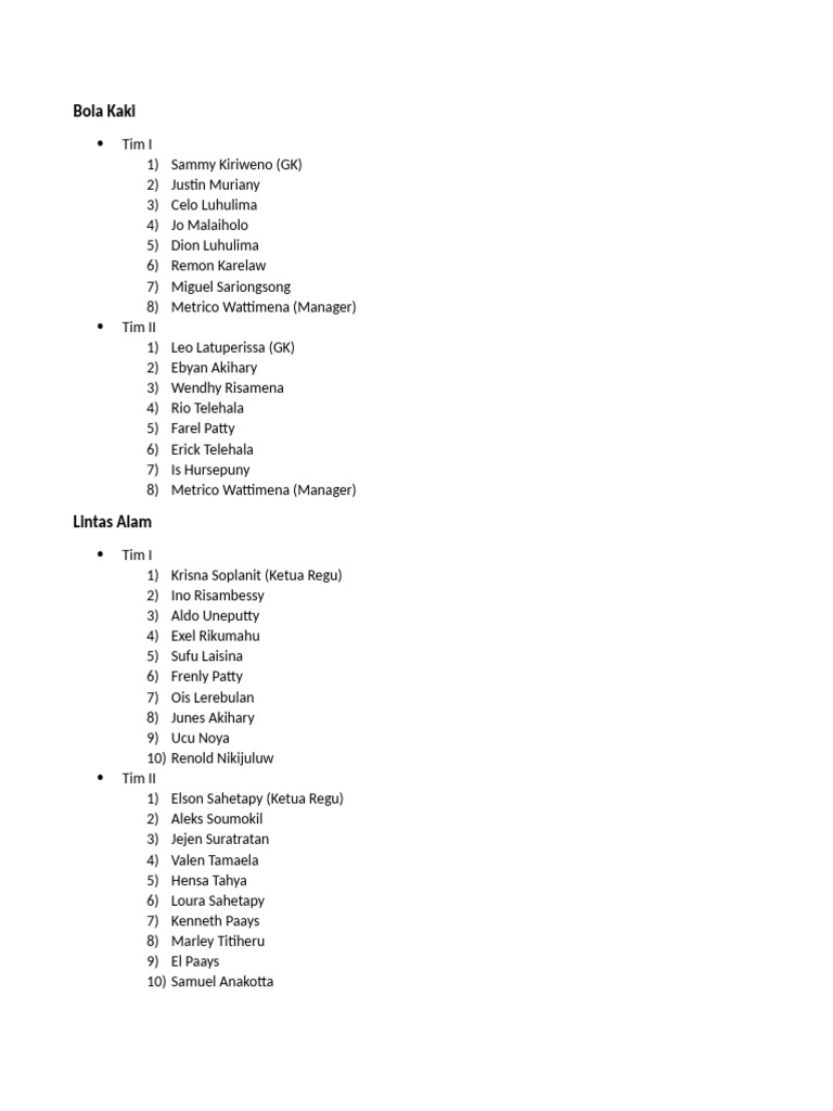 Nama2 Lintas Alam Dan Bola Kaki | PDF