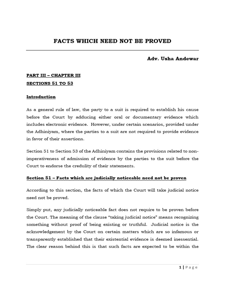 Facts Not Requiring Proof in BSA | PDF | Evidence (Law) | Judicial Notice