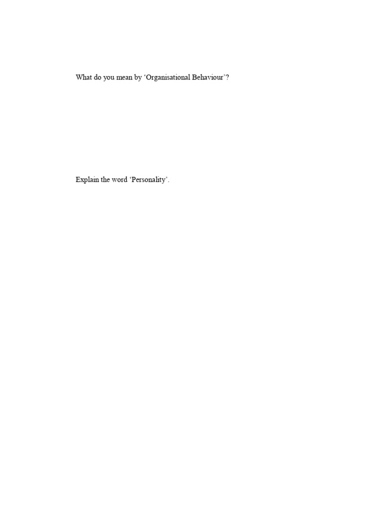 Organizational Behavior Question Bank | PDF | Organizational Behavior ...