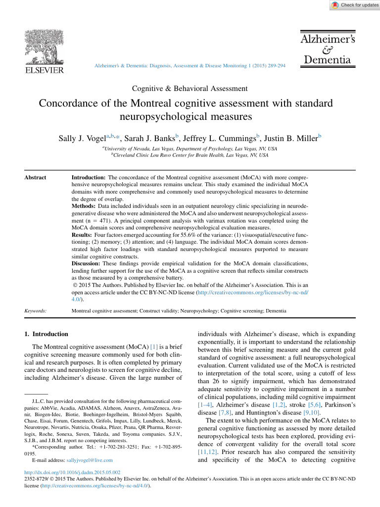 Alz Dem Diag Ass Dis Mo - 2015 - Vogel - Concordance of The Montreal ...