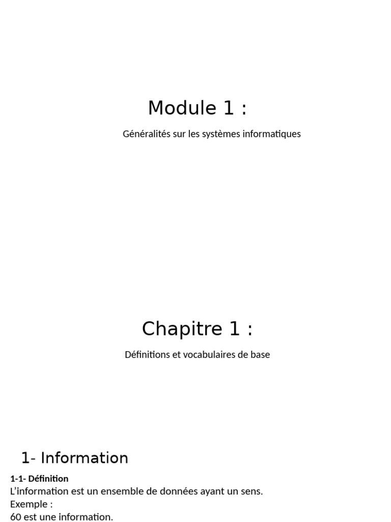 Module 1 Chapitre 1 Cours | PDF | Informatique | Matériel informatique