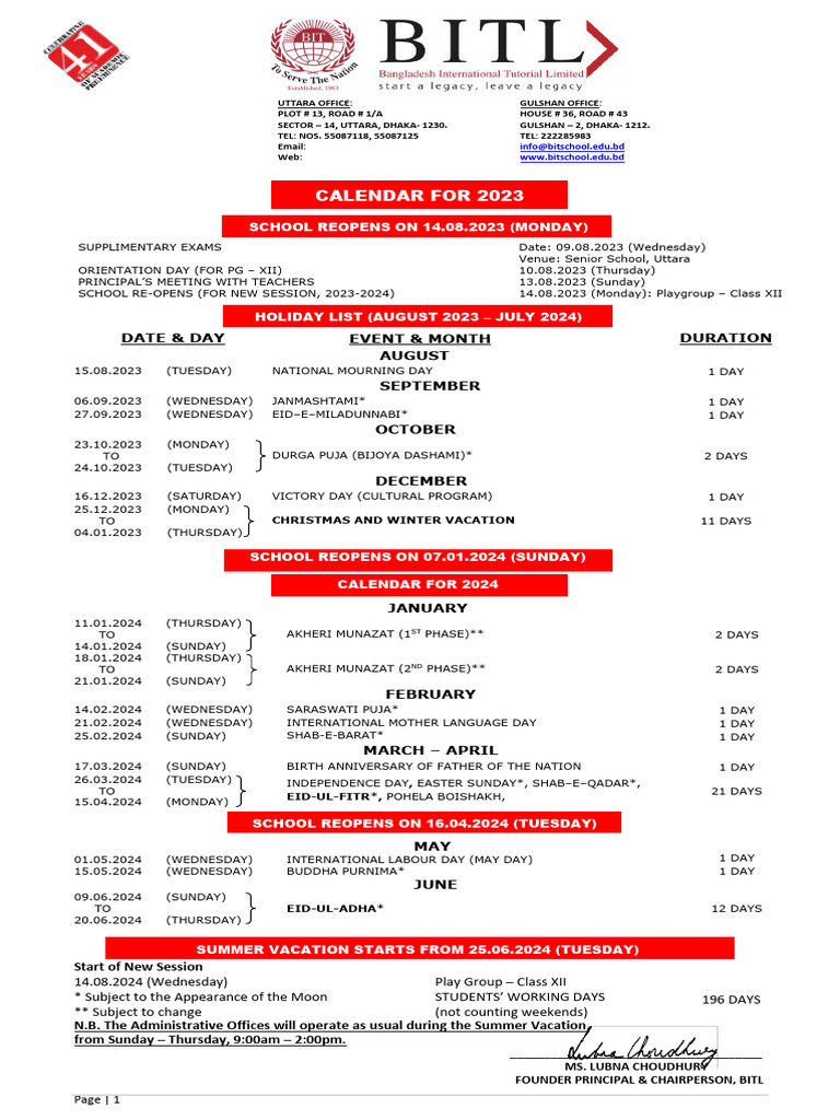 2023 2024 School Calendar Events Pdf Observances Festival