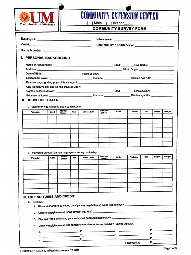 CEC Official Community Survey Form and TNA Form | PDF