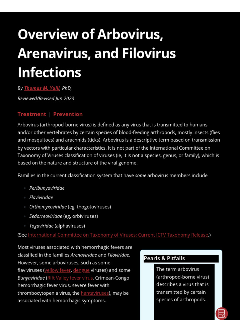 Overview of Arbovirus, Arenavirus and Filovirus Infections | PDF ...